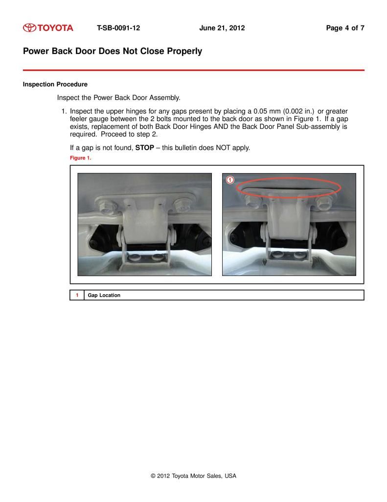 TSB-0091-12 Rear power door fix | Toyota Forum