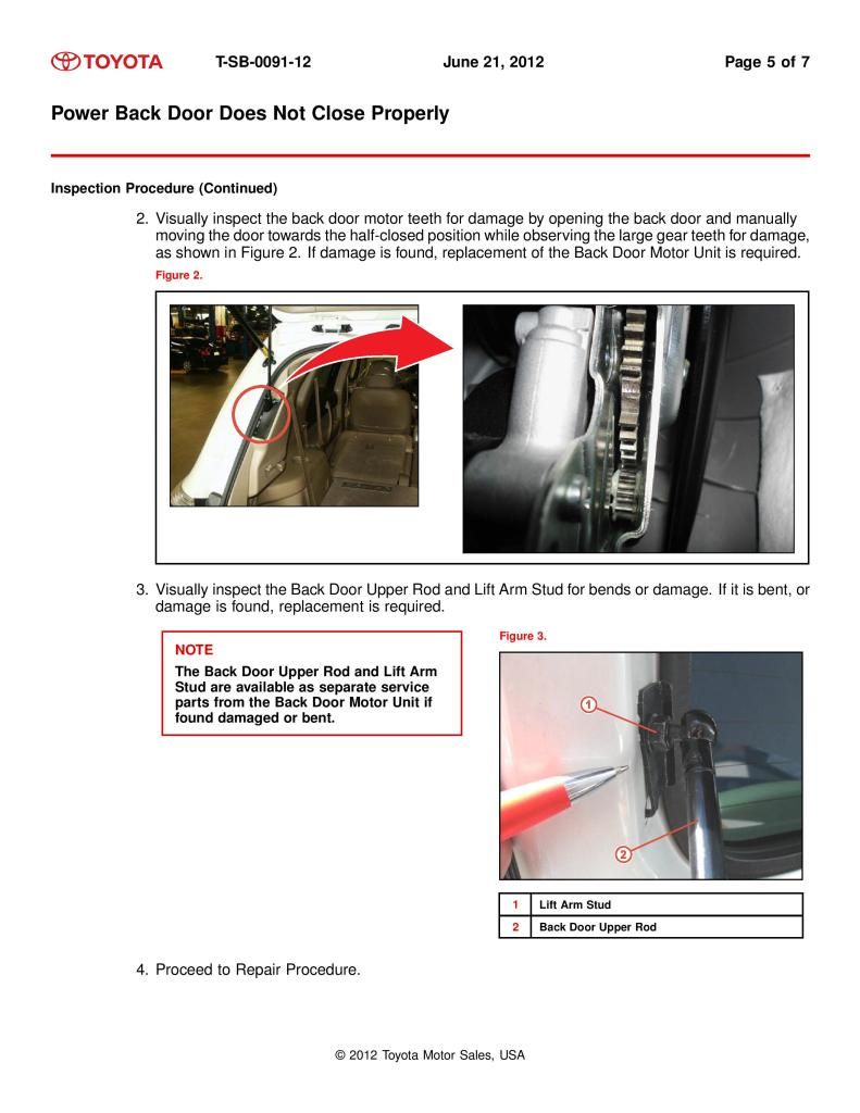 TSB-0091-12 Rear power door fix | Toyota Forum