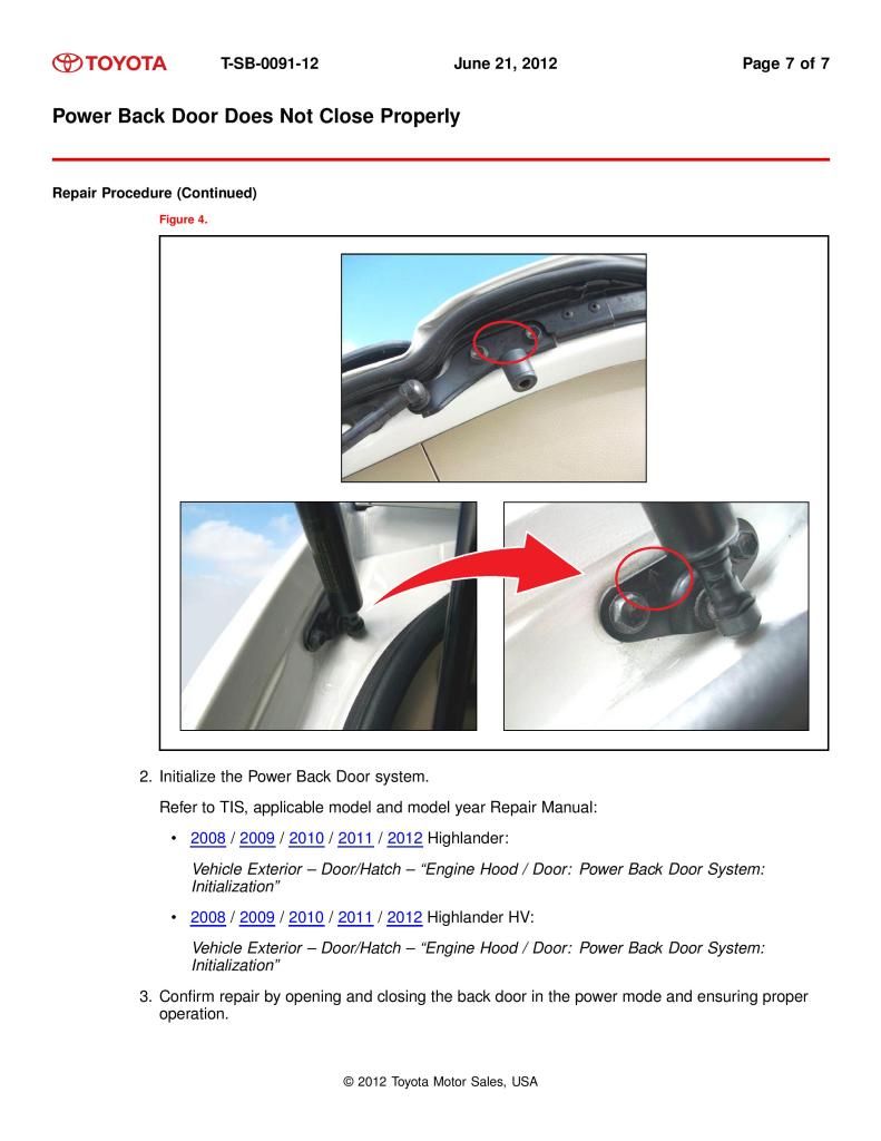 TSB-0091-12 Rear power door fix | Toyota Forum